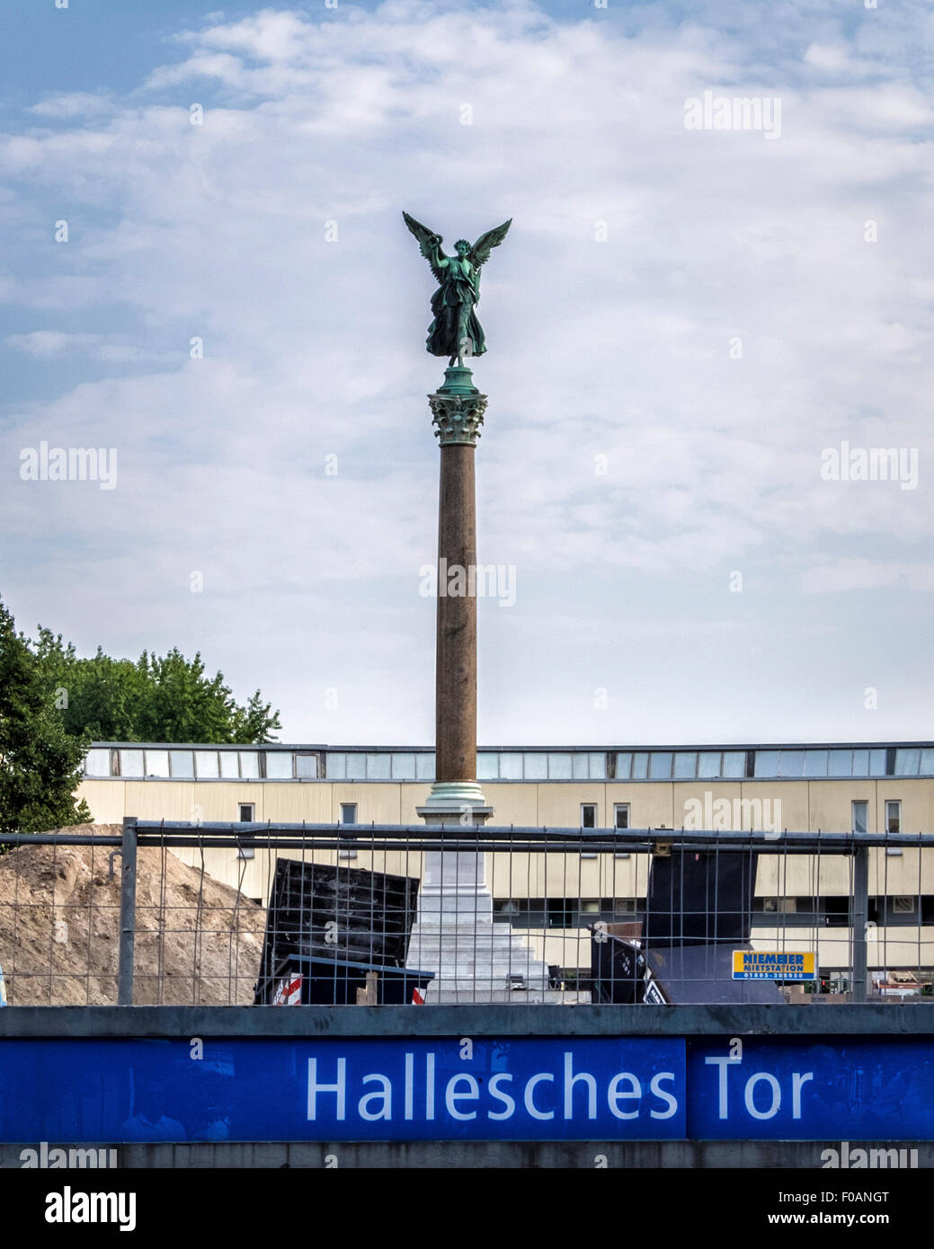 Berlin Kreuzberg. Friedenssäule, Peace Column topped with sculpture of ...