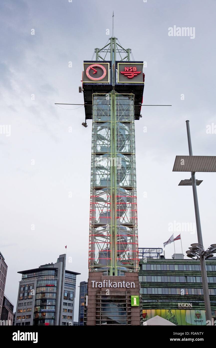 View of Trafikanten NSB clock tower in Oslo, Norway Stock Photo - Alamy