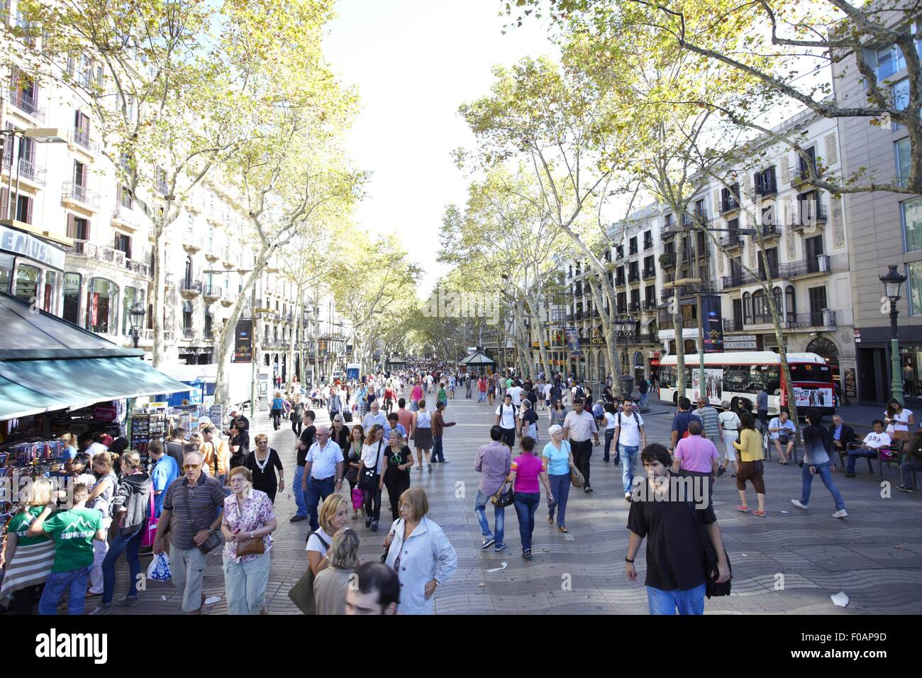 People shopping at La Rambla Las Ramblas shopping street in Barcelona ...