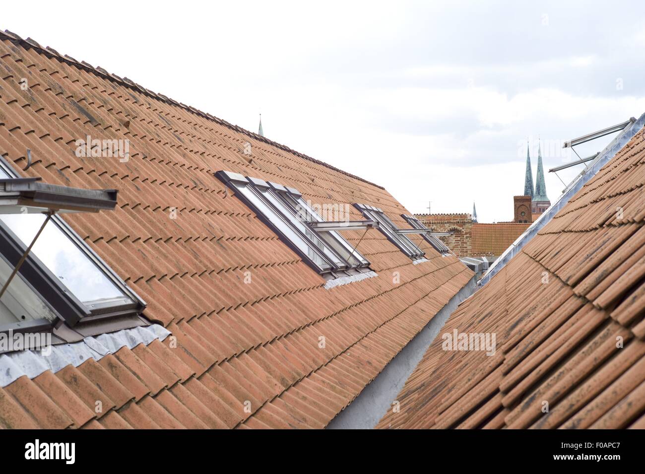 View of Lubeck Cathedral from the town library, Lubeck, Schleswig ...