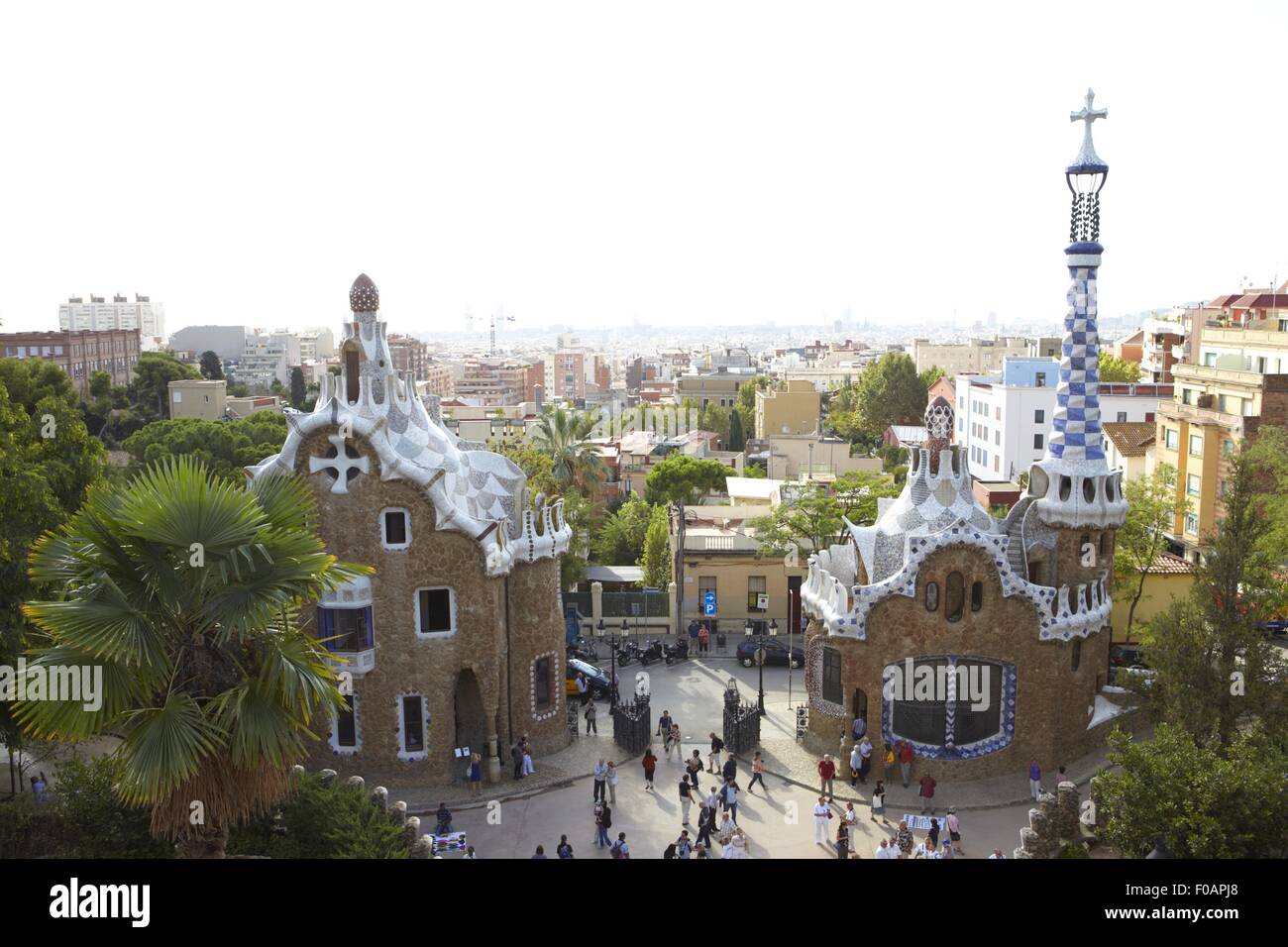 View of people at entrance of Park Guell Garden in Barcelona, Spain ...