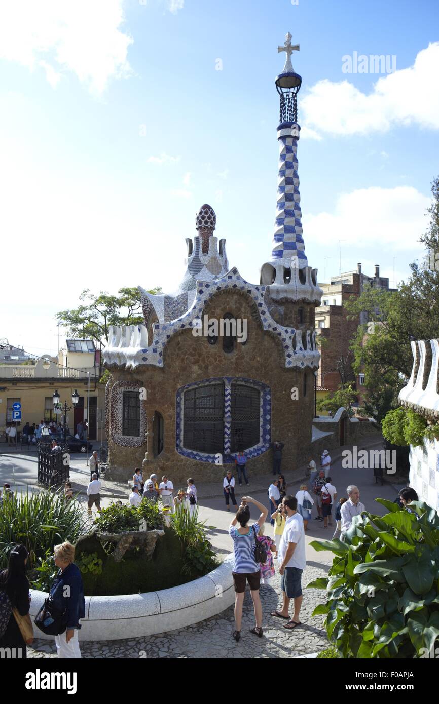 View of people at entrance of Park Guell Garden in Barcelona, Spain ...