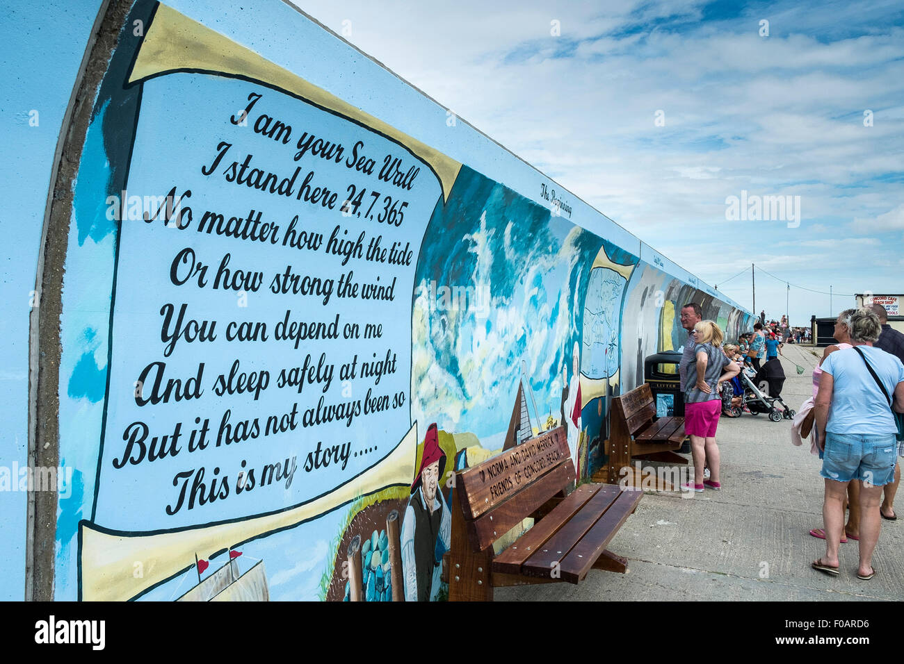 A mural commemorating the Canvey Island flood painted on the sea wall ...