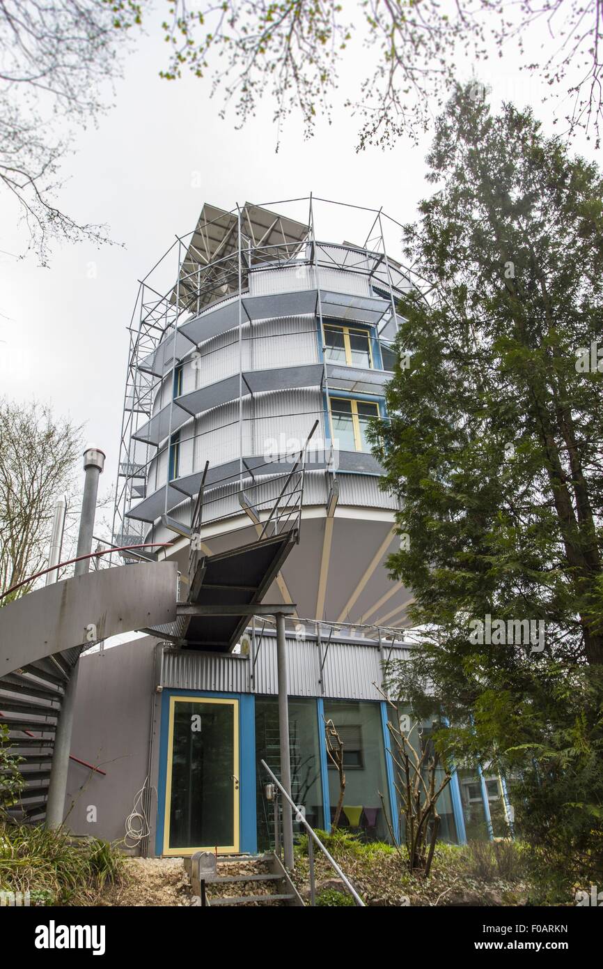 View of heliotrope house of solar architect Rolf Disch in Freiburg ...