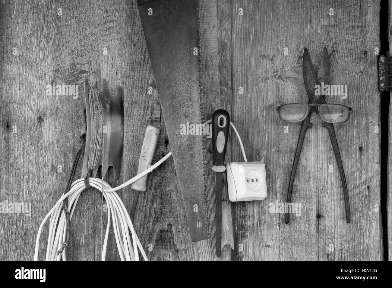 Tools On Wall Stock Photo - Alamy