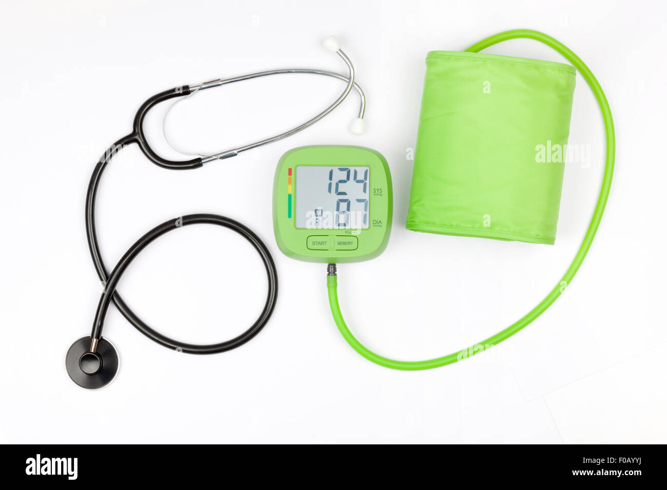 Blood pressure meter and stethoscope isolated on a white background ...