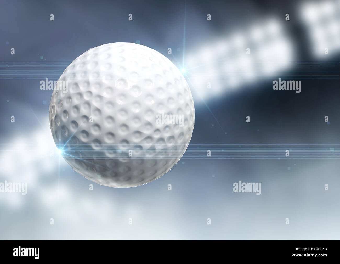 A regular golf ball flying through the air on an indoor stadium ...