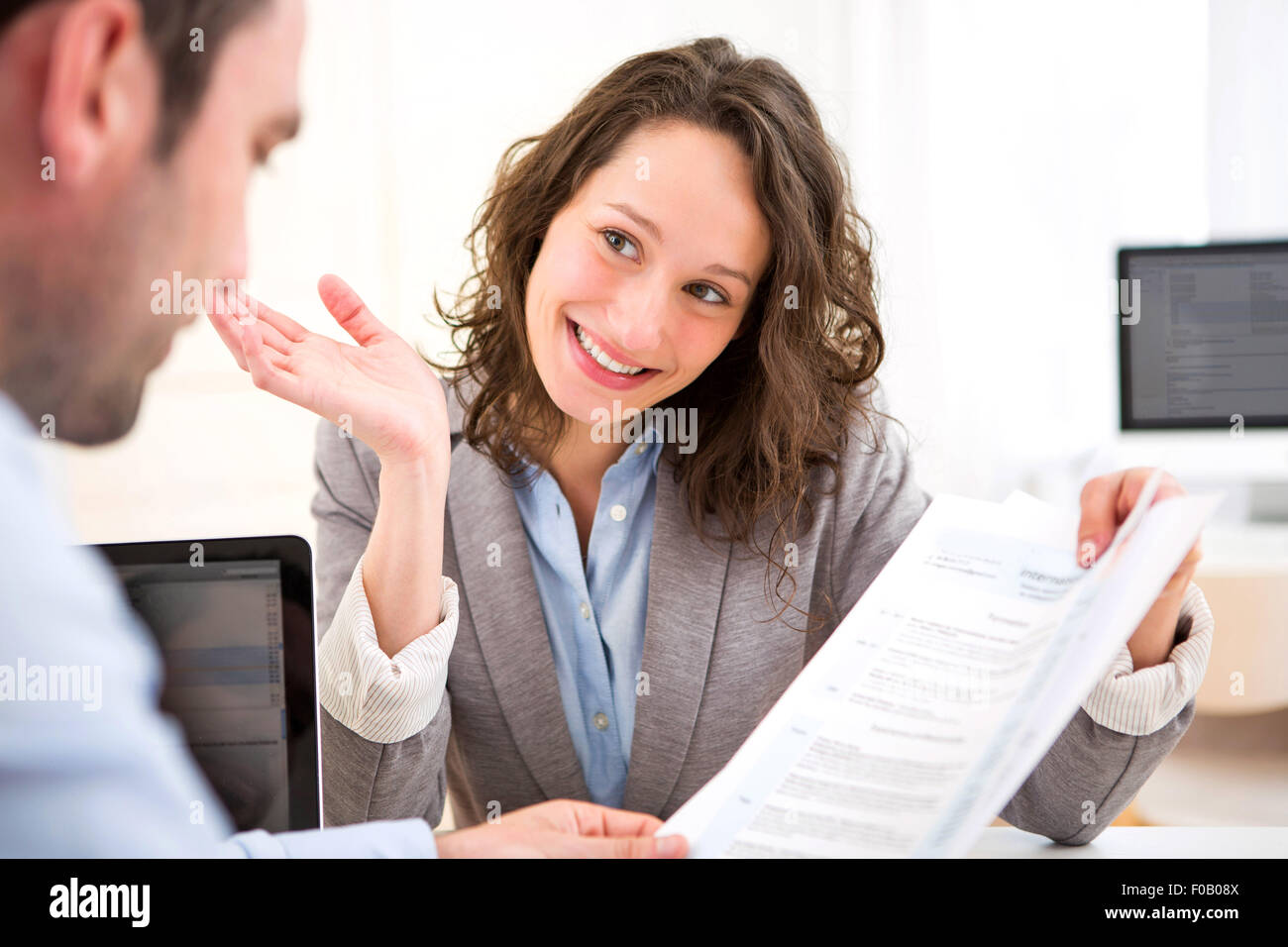 View of a Young attractive woman during job interview Stock Photo - Alamy