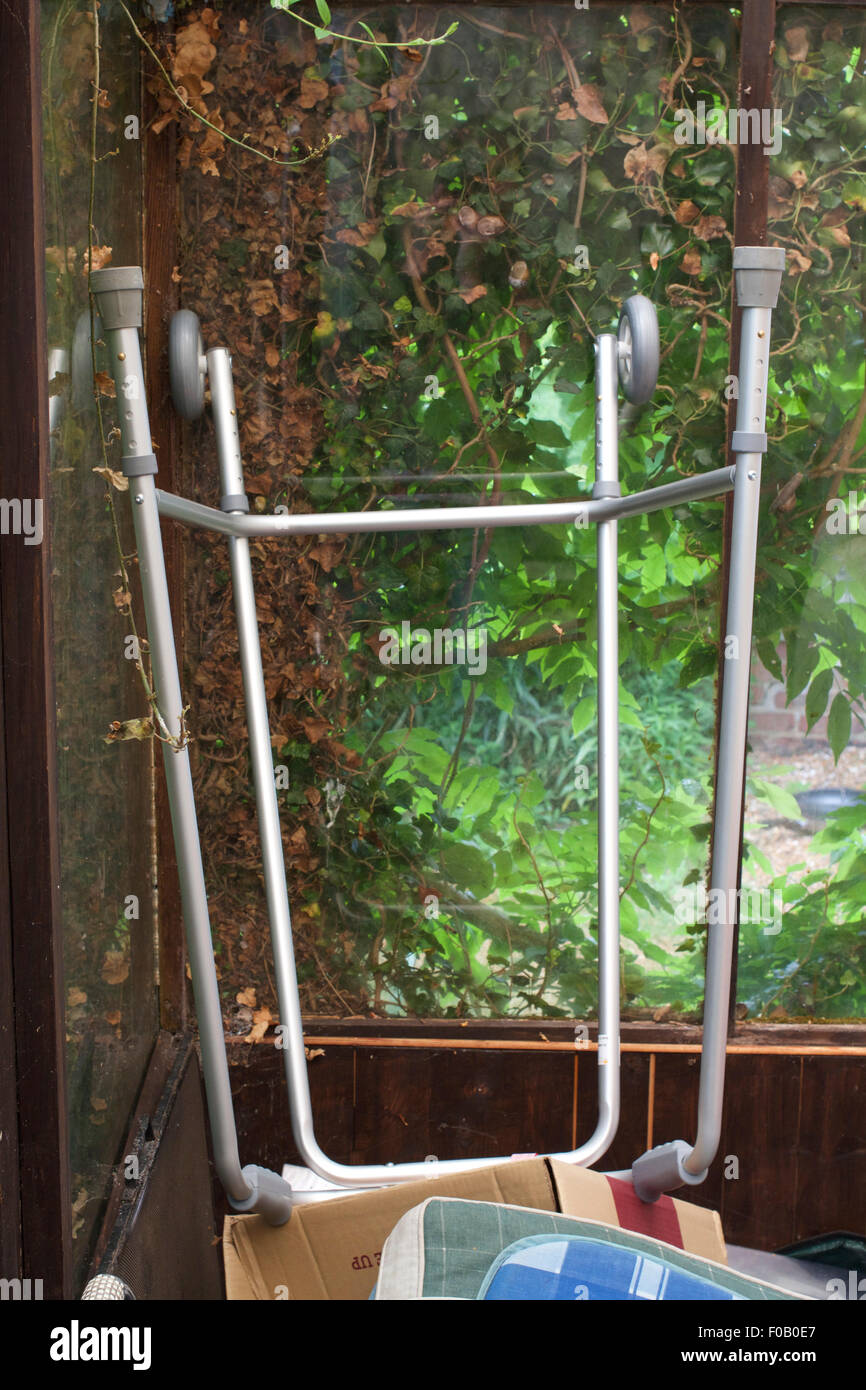 Upturned, upside down zimmer walking frame, showing contempt and ...