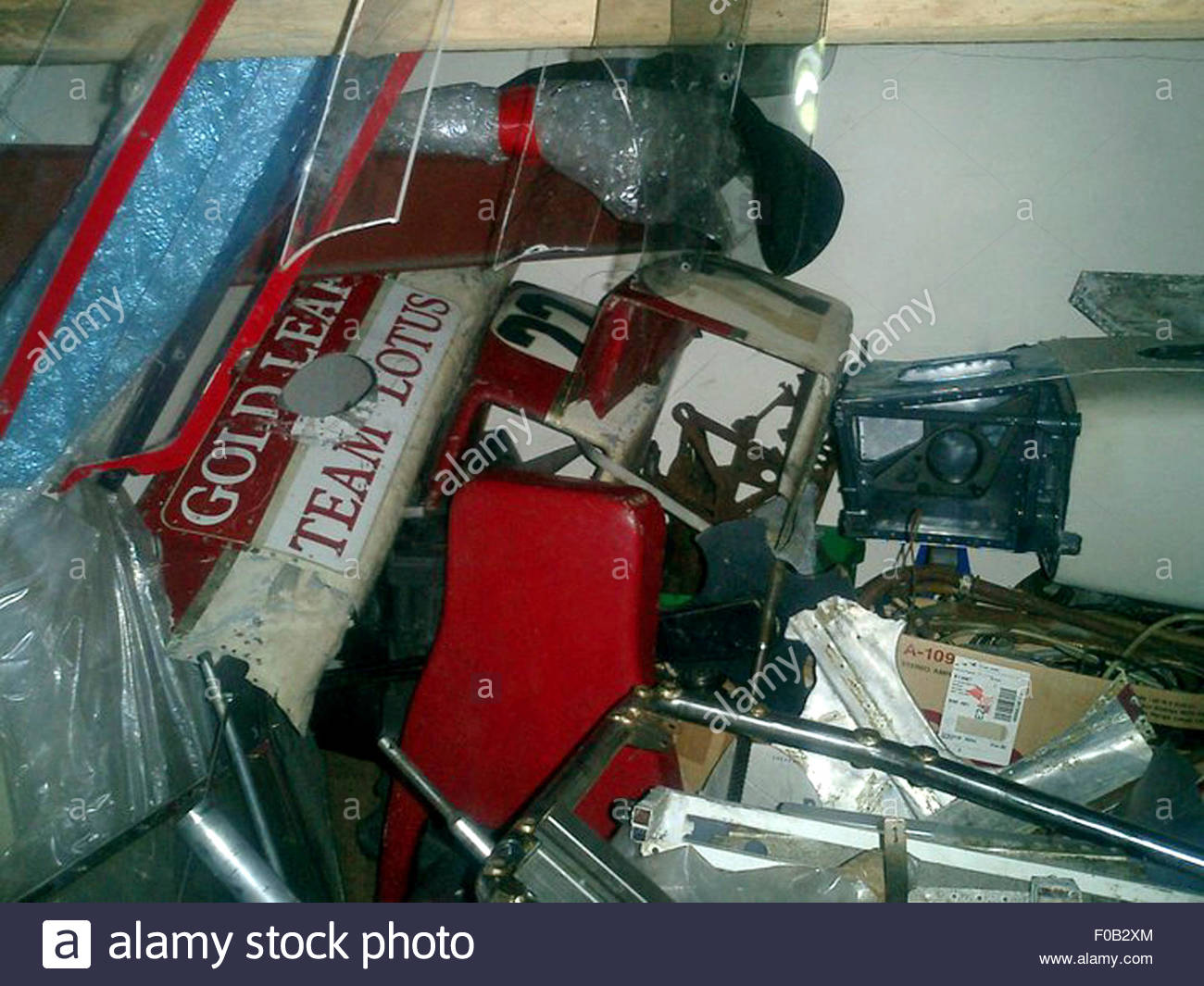 The wreckage of Jochen Rindt's Lotus after the fatal crash at Monza ...