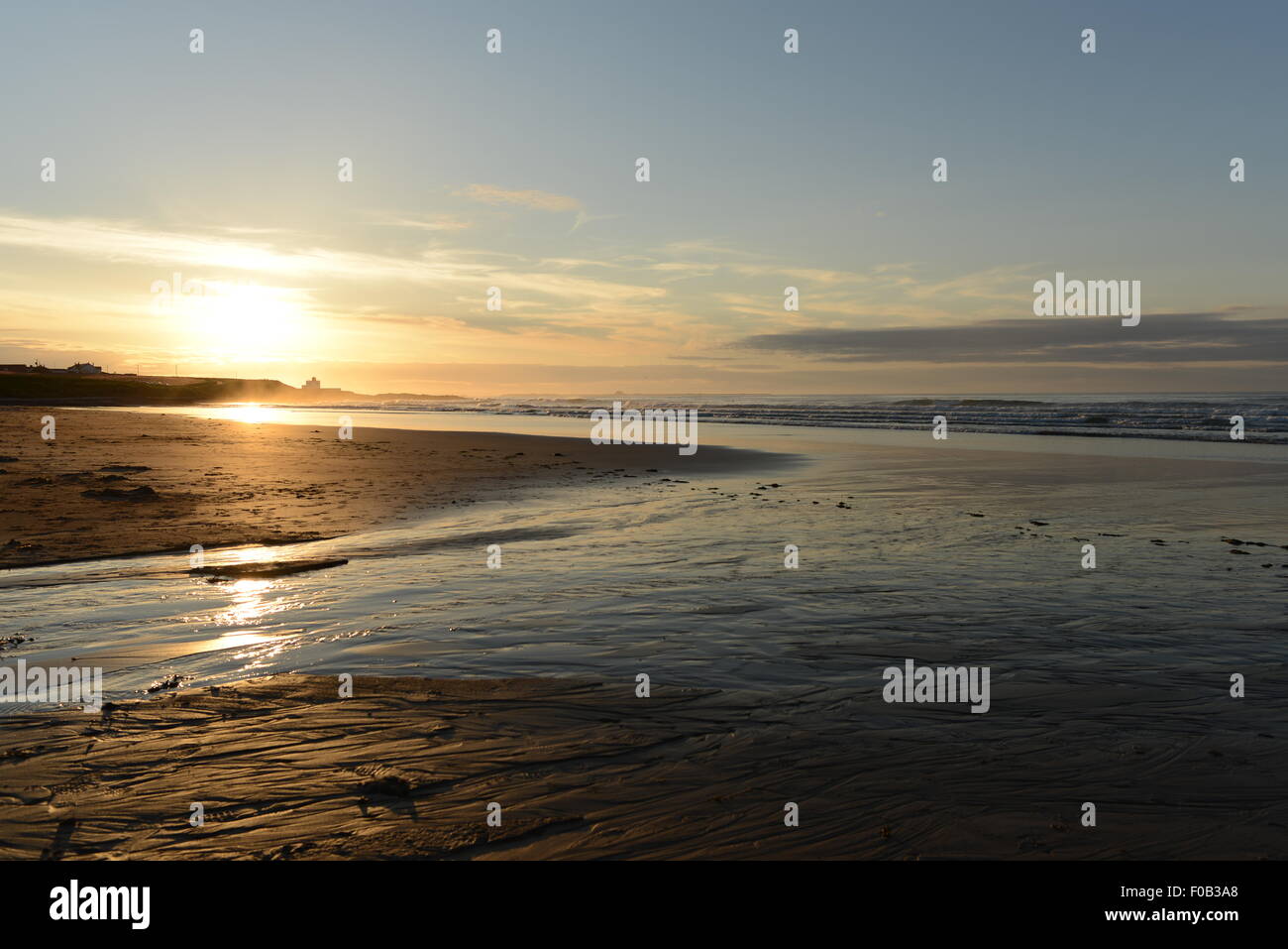 BAMBURGH BEACH, BAMBURGH CASTLE, SAND DUNES, SUNSET, BAMBURGH ...