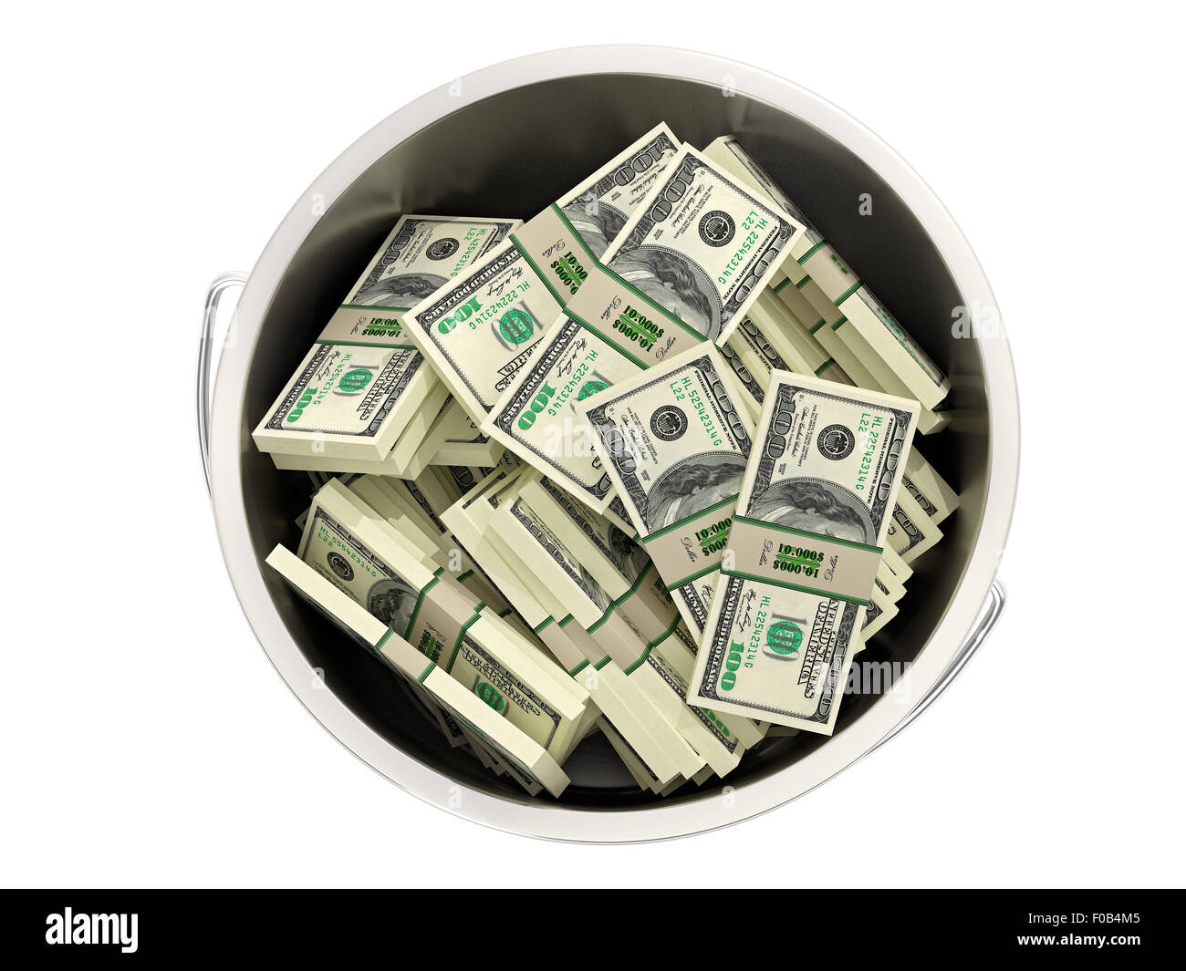 100 Dollar bills in a bucket - isolated on white Stock Photo - Alamy