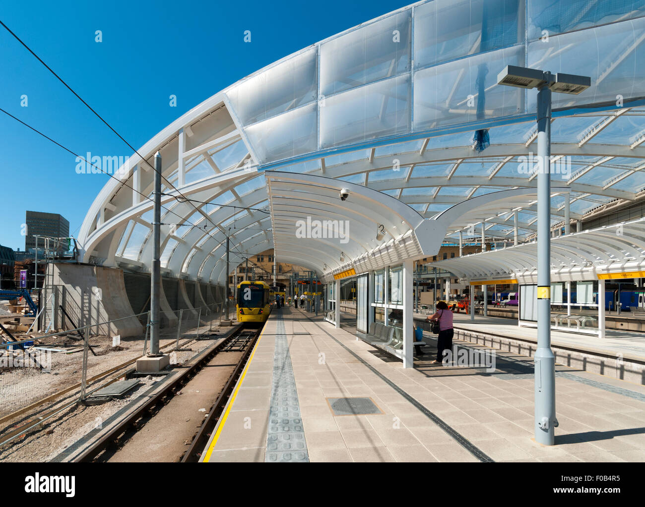 New Metrolink tram stop and the new ETFE roof after redevelopment works ...