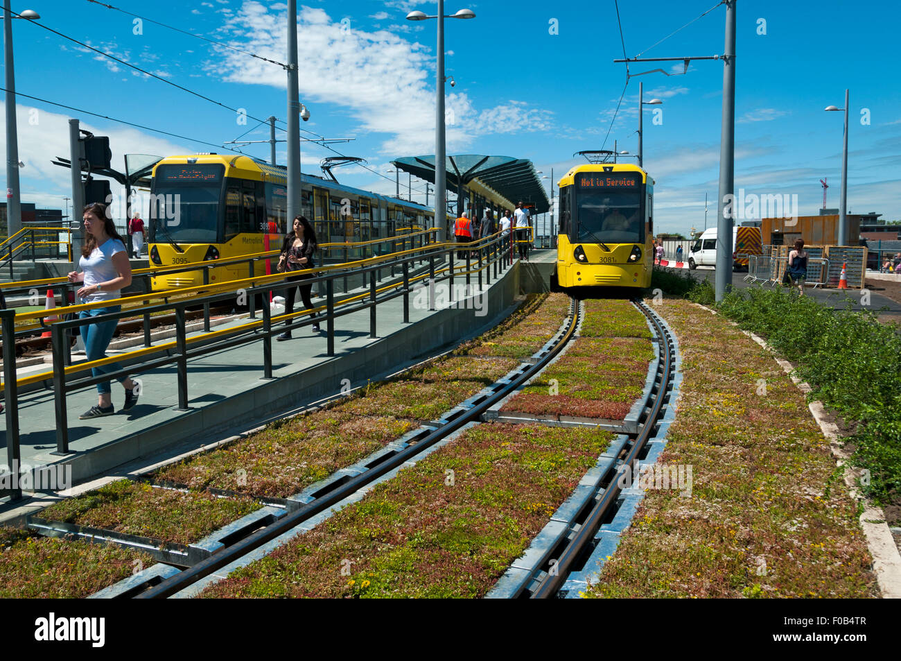 Deansgate-Castlefield tram stop, Manchester, England, UK. Newly rebuilt ...
