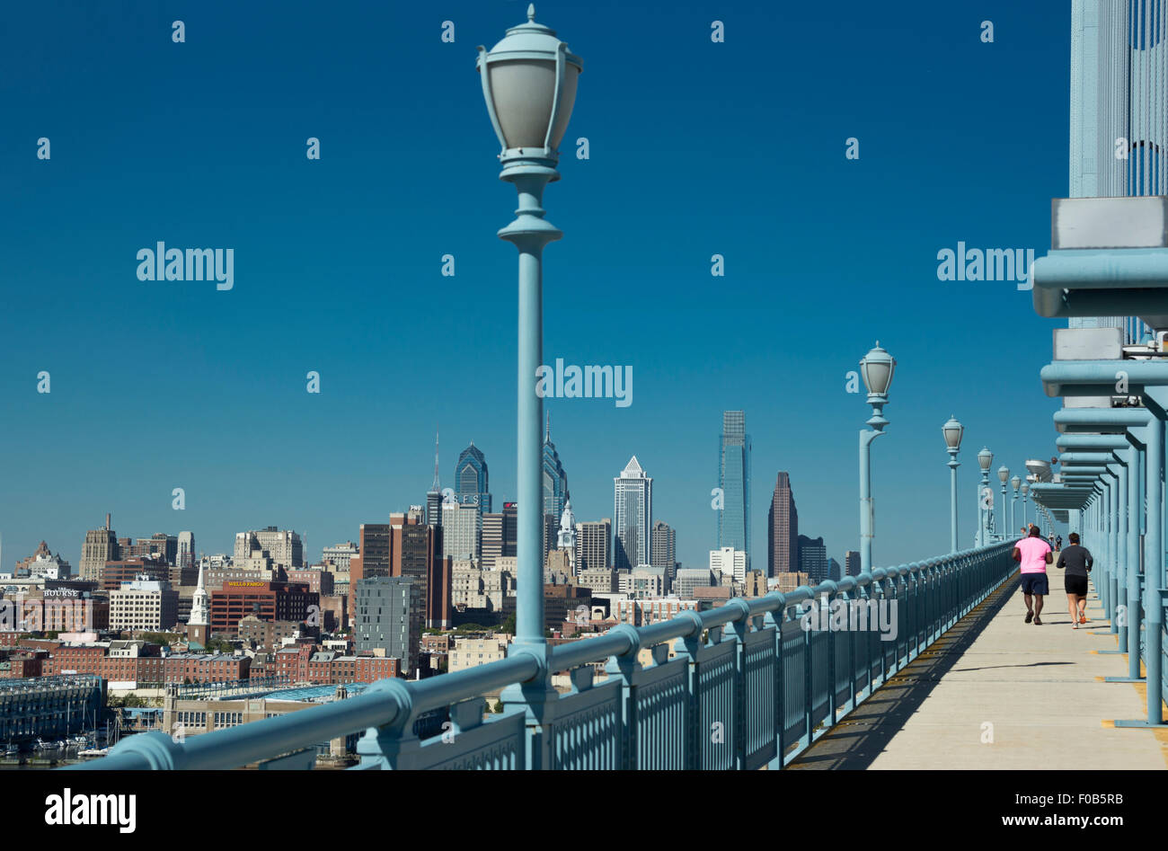 PEDESTRIAN WALKWAY BEN FRANKLIN BRIDGE PHILADELPHIA SKYLINE ...