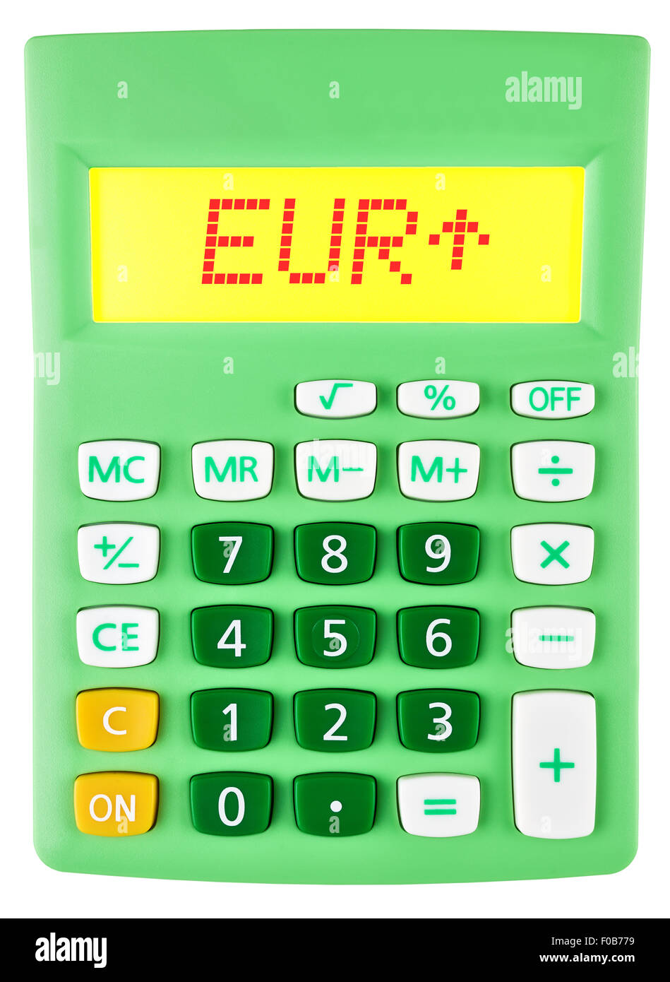 Calculator with EUR on display on white background Stock Photo - Alamy