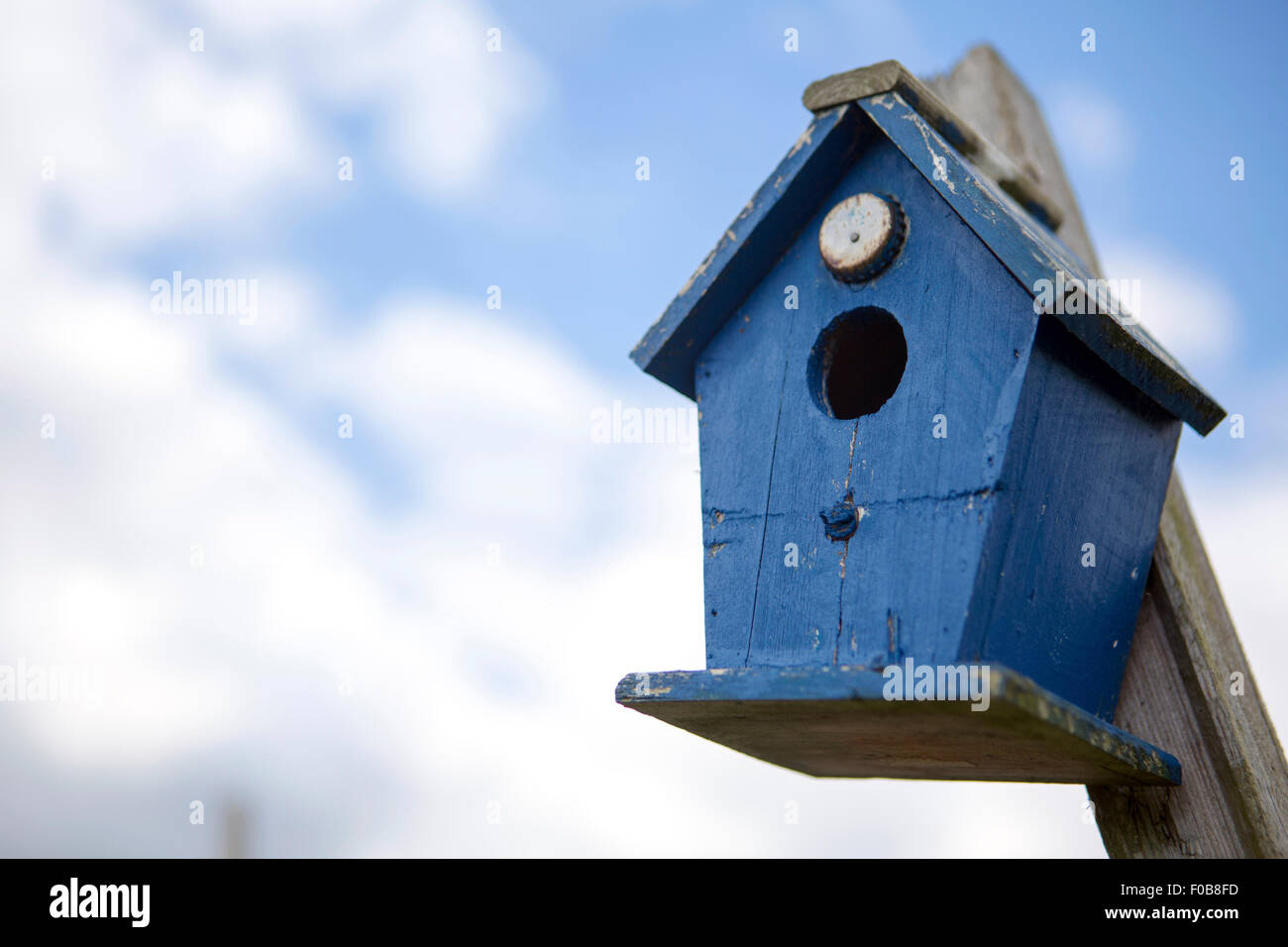 blue bird house in front of blue cloudy sky Stock Photo - Alamy