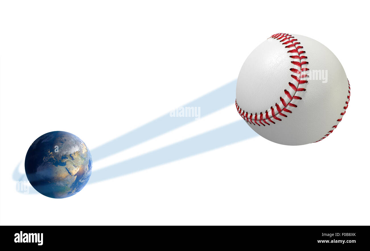 A sporting concept showing a regular baseball ball swooshing out and ...