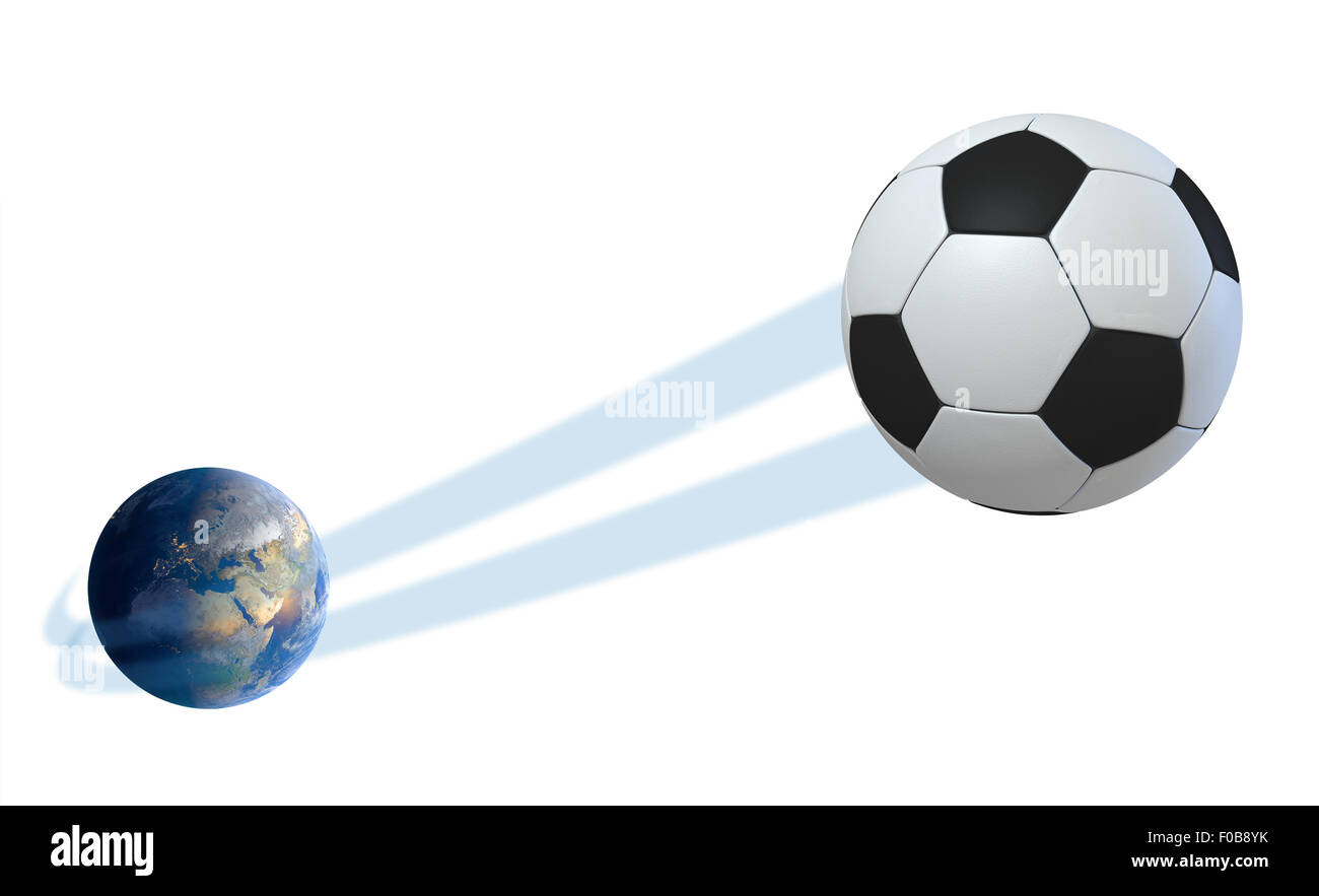 A sporting concept showing a regular soccer ball swooshing out and ...