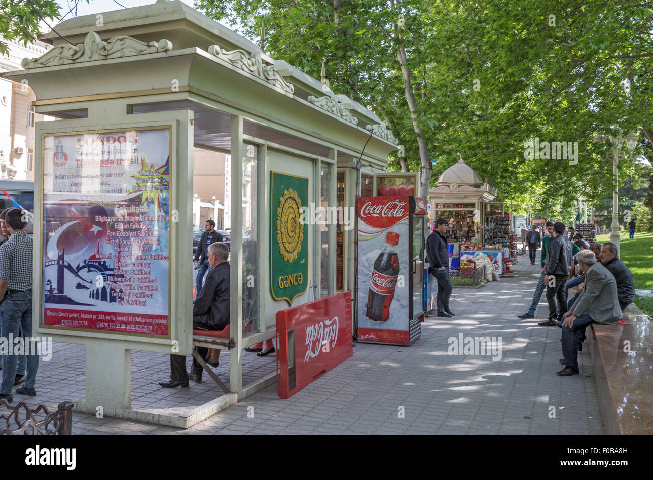 Bus stop & Kiosk, Street view, Ganja, Azerbaijan Stock Photo - Alamy