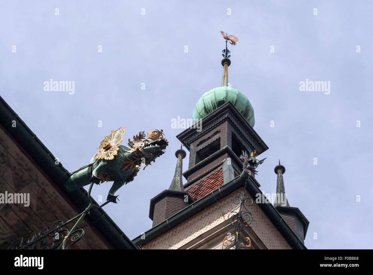Dragon metallic gargoyles in Lausanne Old Town Stock Photo - Alamy