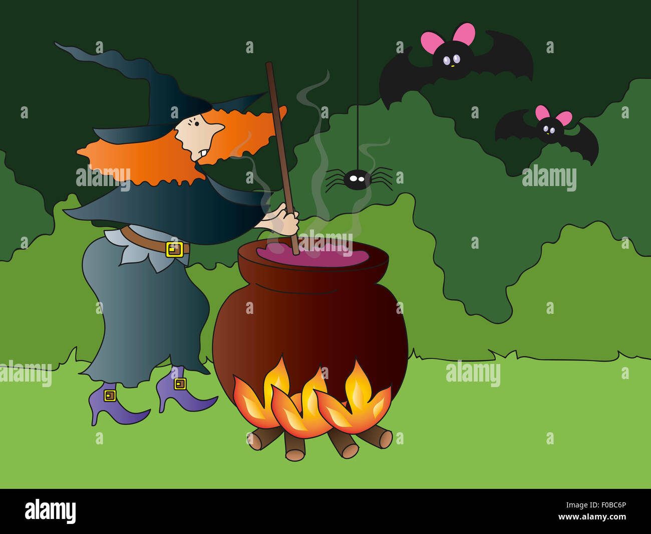 witch with bats Stock Photo - Alamy