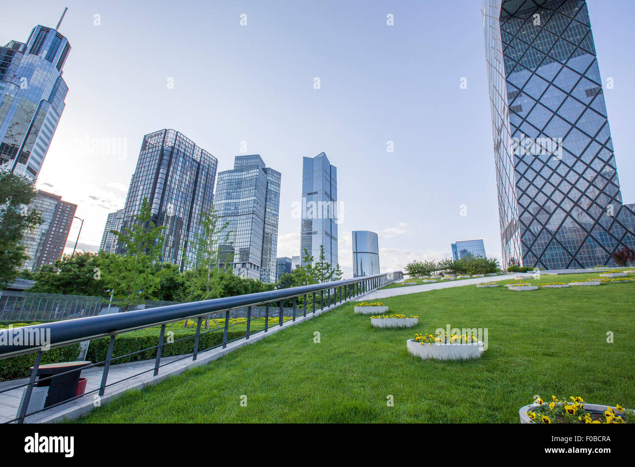 Modern buildings and green area, China Stock Photo - Alamy
