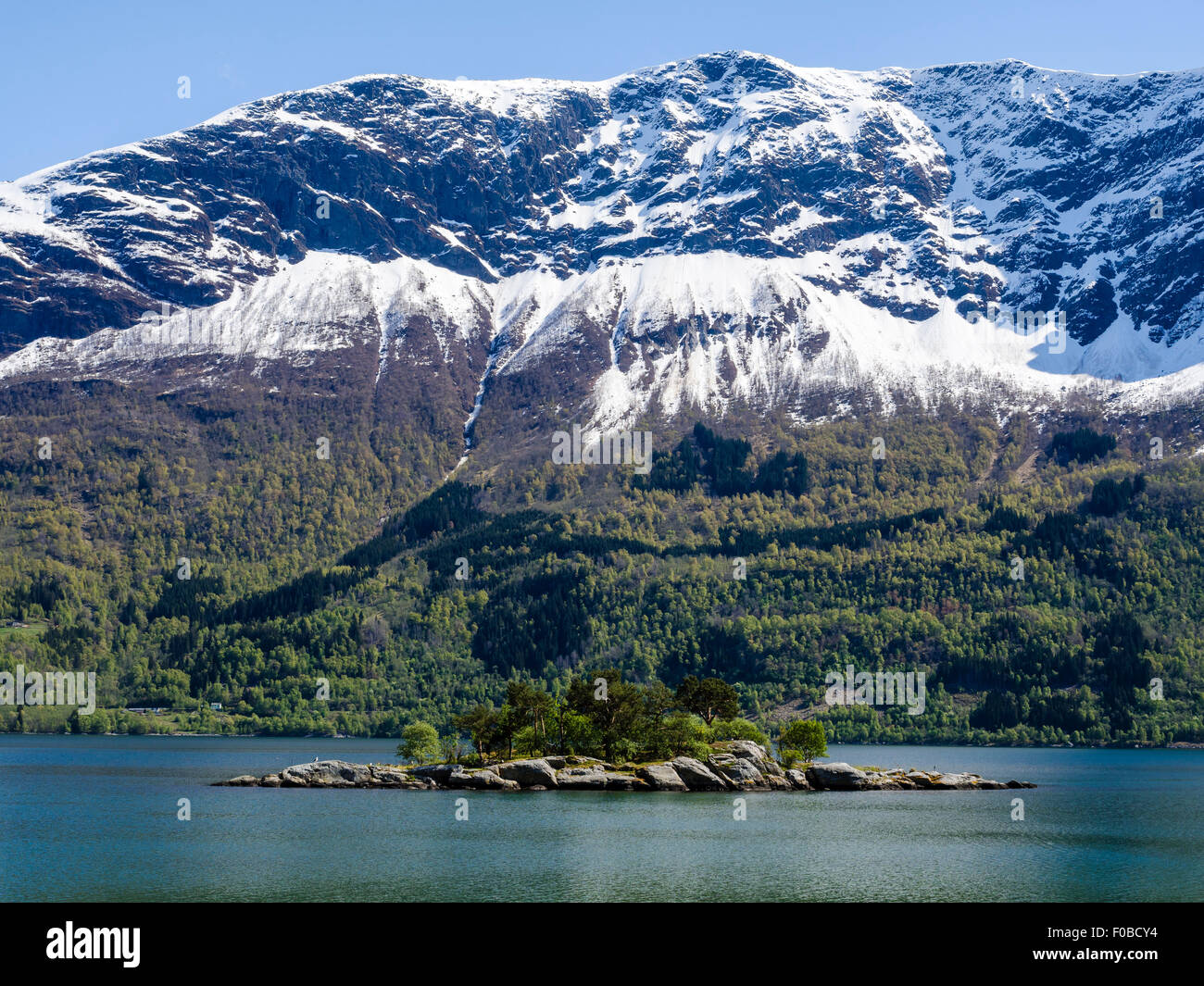 View over the Lustrafjord, the inner branch of the Sognefjord, near ...