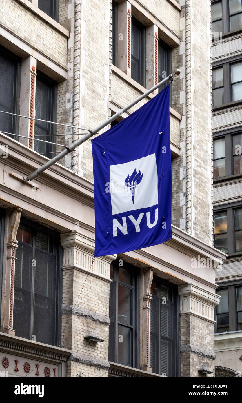 NYU flag outside a New York University building in Greenwich Village in ...
