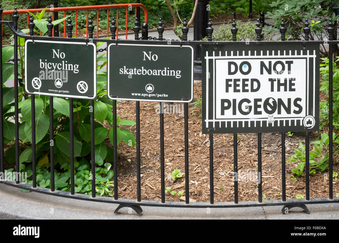 Negative notices on a gate around Washington Square Park in Greenwich ...