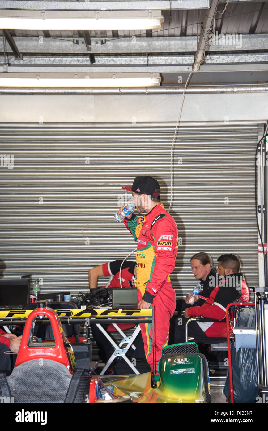 Racing Driver Daniel Abt relaxing in the pits during a break in Formula ...