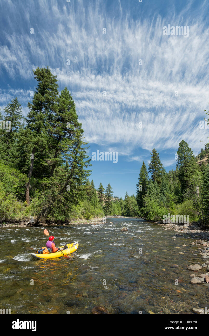 Paddling down the Minam River in Oregon's Wallowa Mountains Stock Photo ...