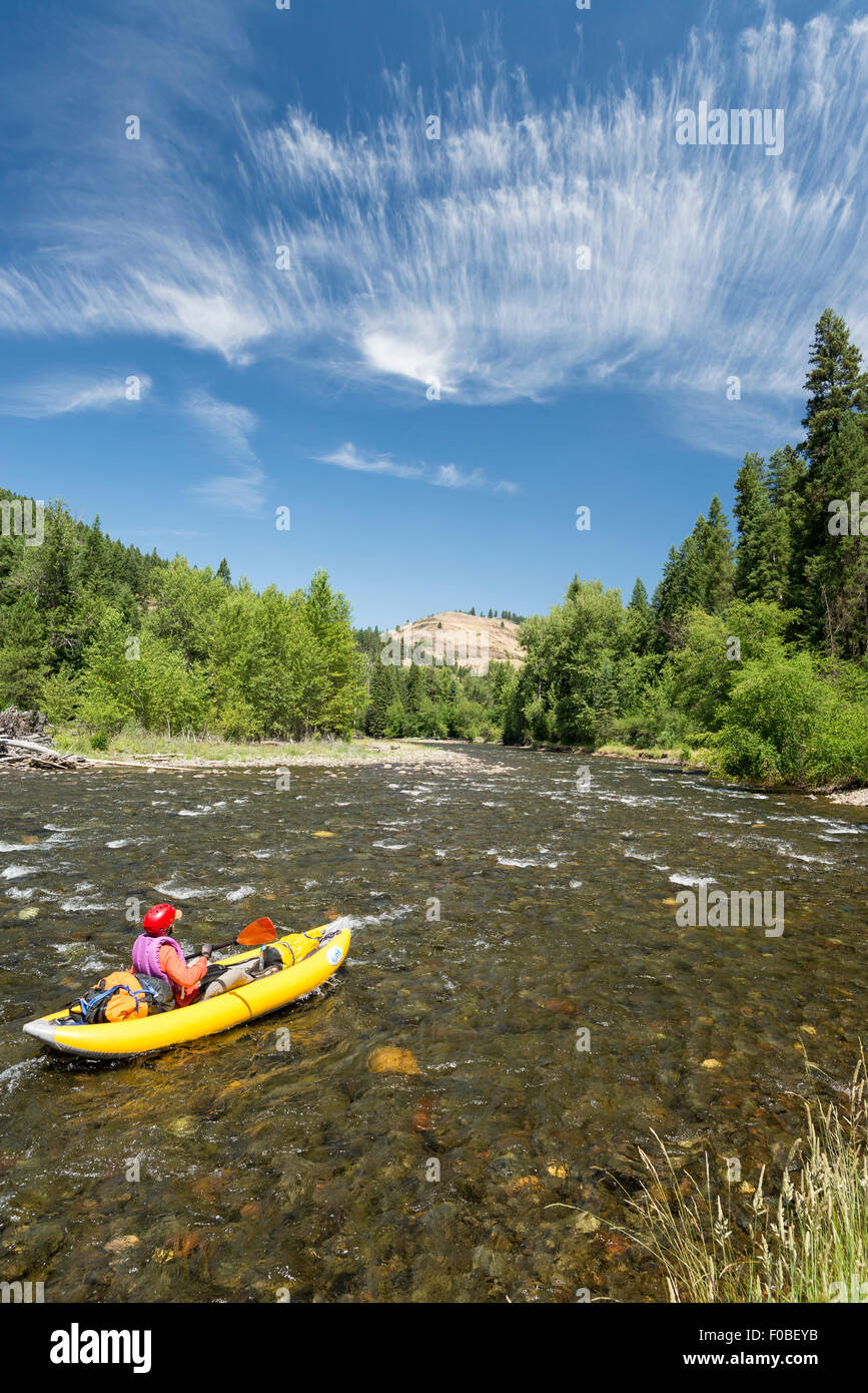 Paddling down the Minam River in Oregon's Wallowa Mountains Stock Photo ...