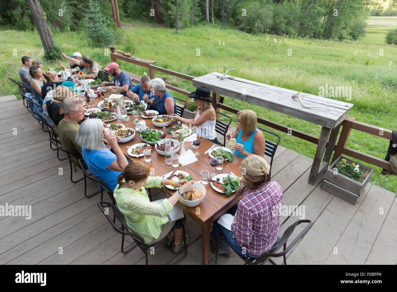 Eating dinner on the Minam River Lodge in Oregon's Wallowa Mountains ...