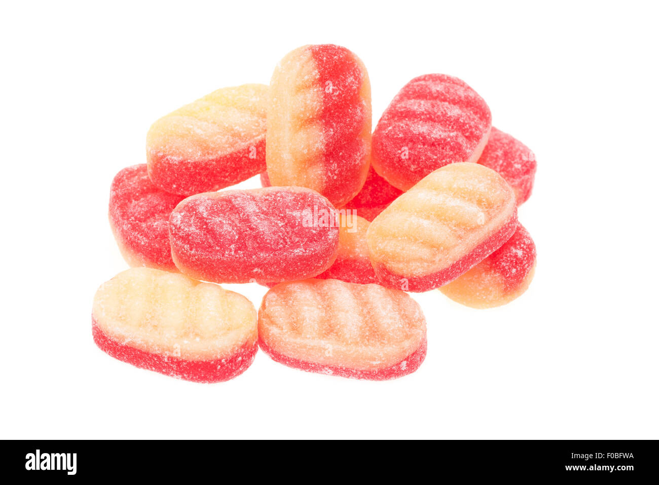 Rhubarb and custard candy sweets - white background Stock Photo - Alamy