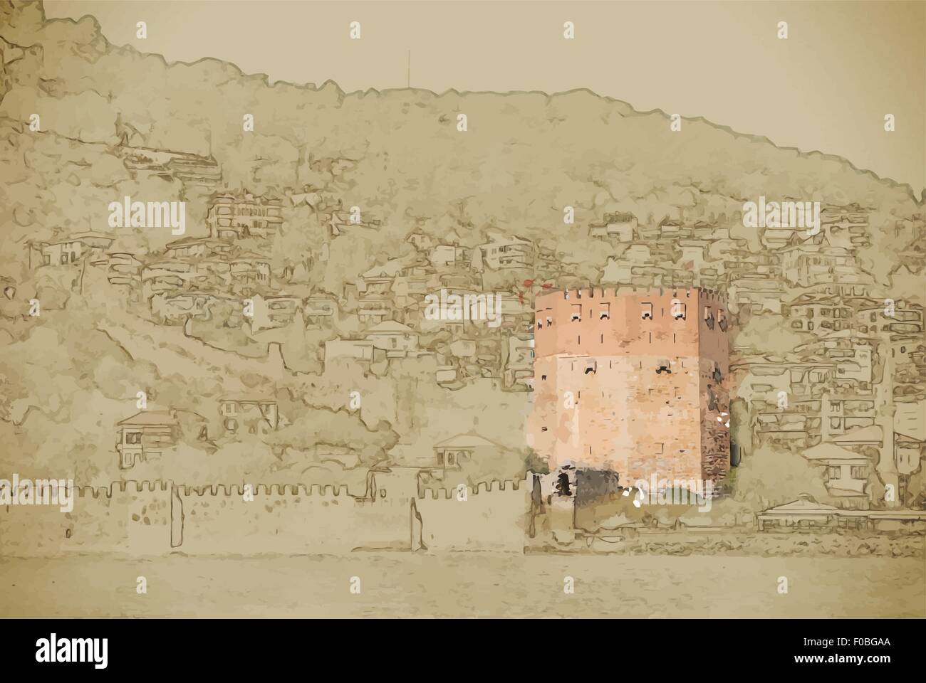 Castle coast landscape Stock Vector Images - Alamy