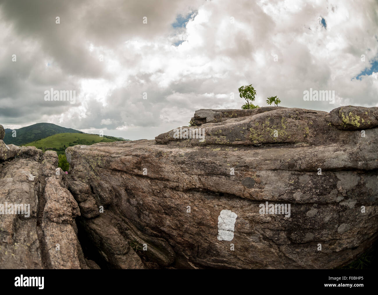 A rocky overlook on Jane Bald offers hikers a place to sit and take in ...
