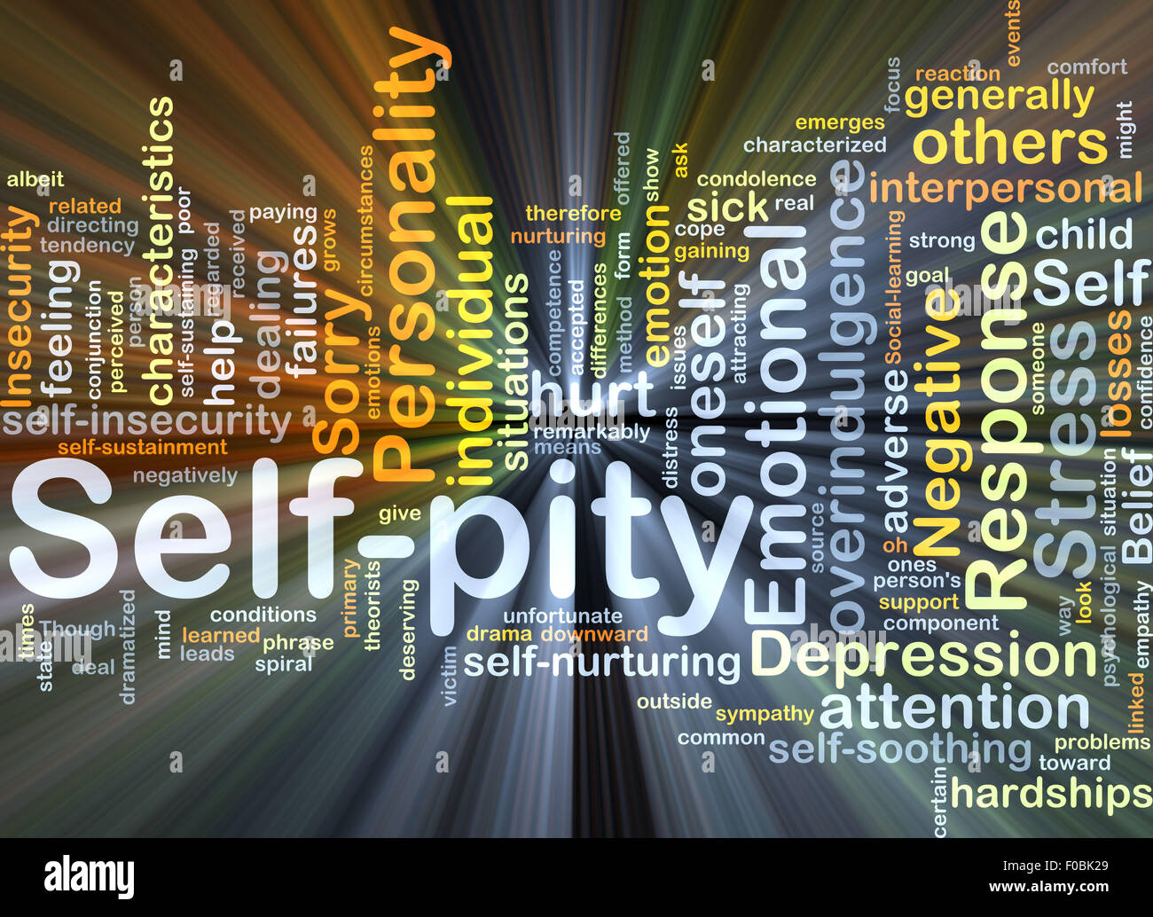 Background concept wordcloud illustration of self-pity glowing light ...