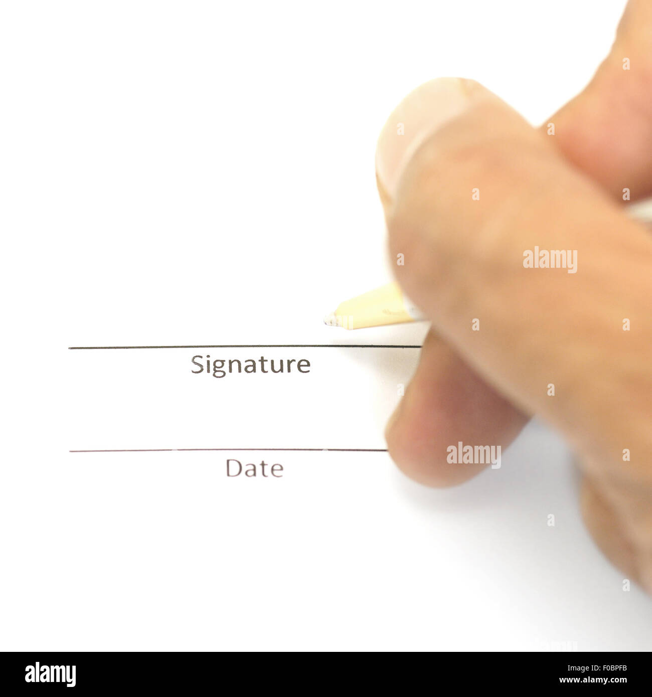 signature field on document with pen and human hand Stock Photo - Alamy