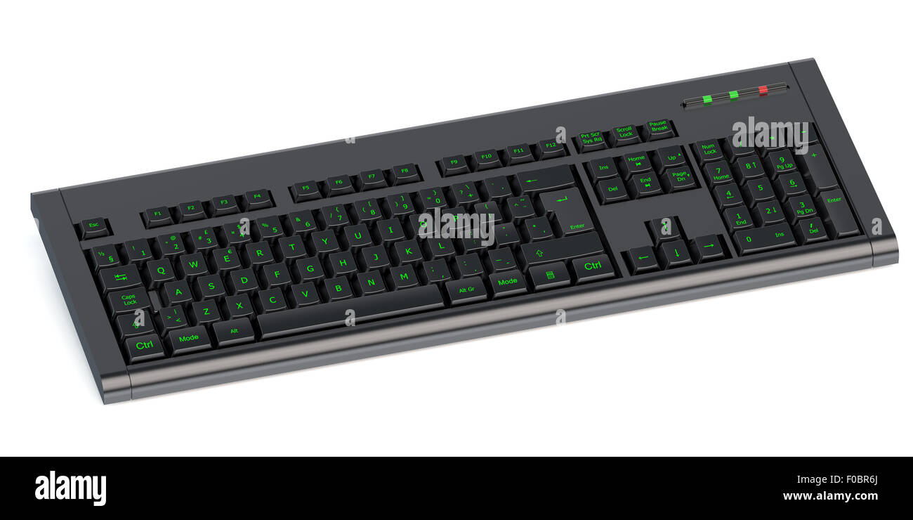Modern green backlit keyboard isolated on white background Stock Photo ...