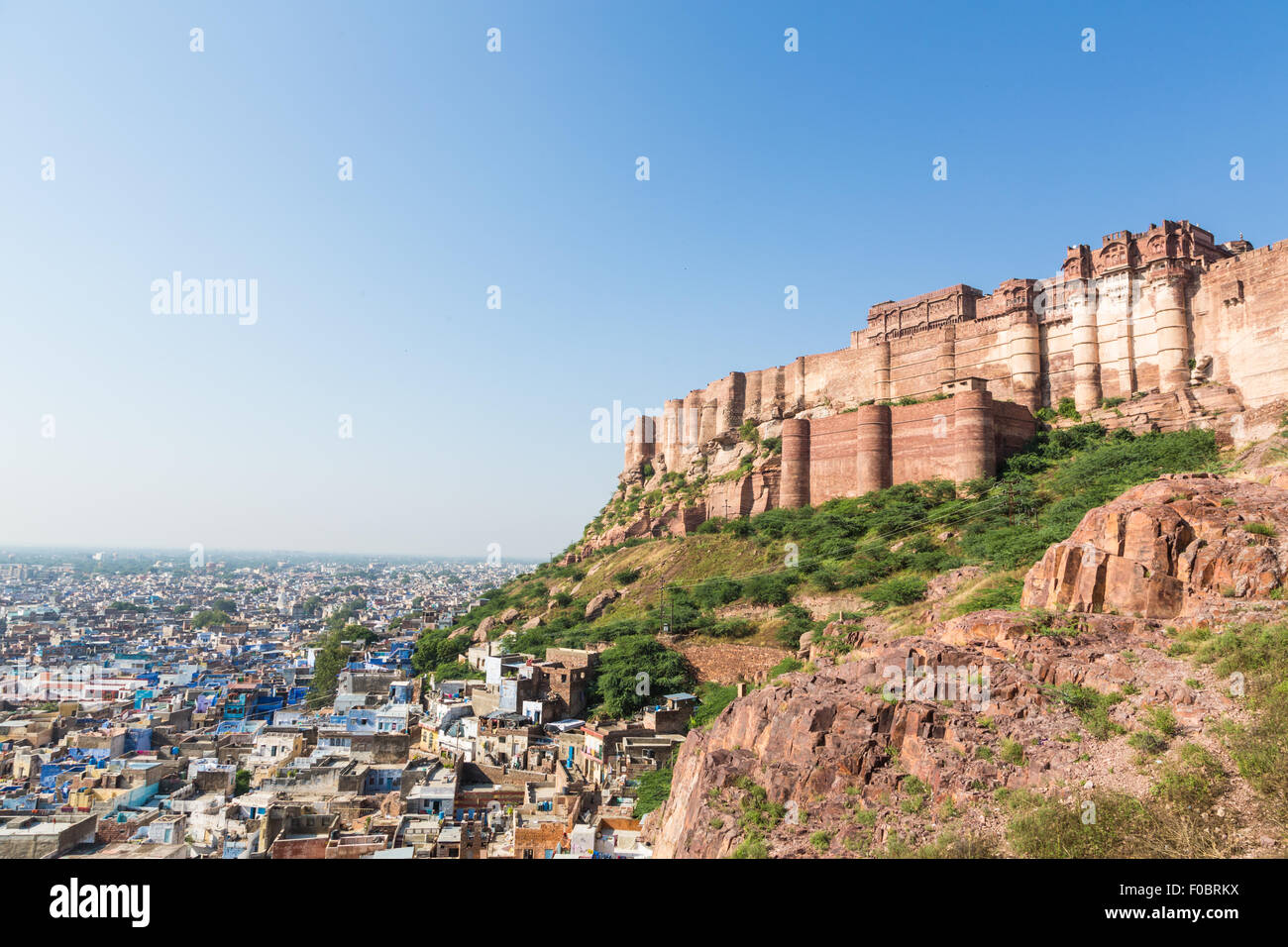Mehrangarh Fort overlooking the famous blue city in Jodhpur, Rajasthan ...