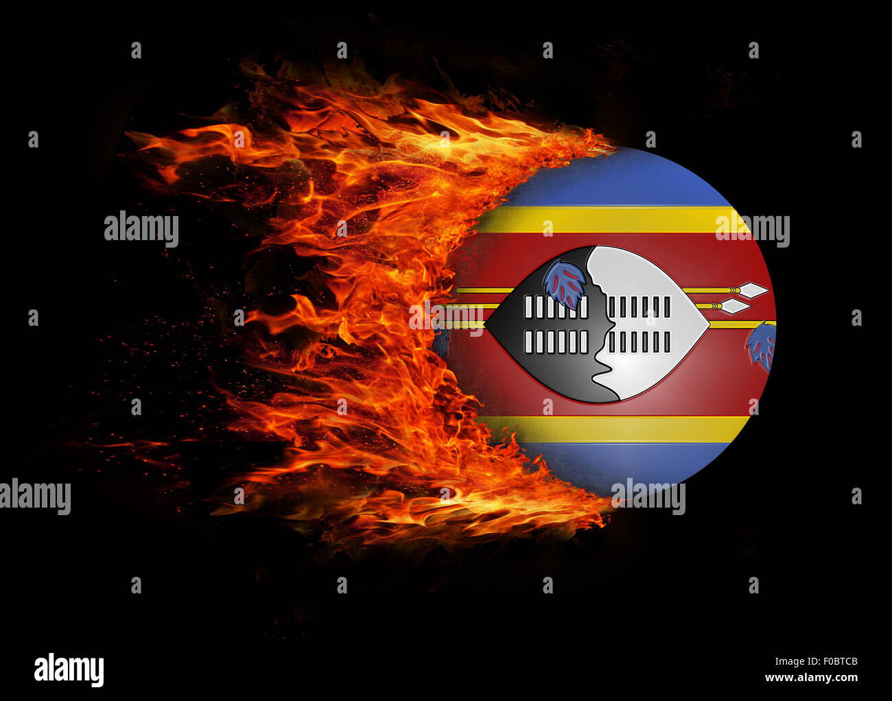 Concept of speed - Flag with a trail of fire - Swaziland Stock Photo ...