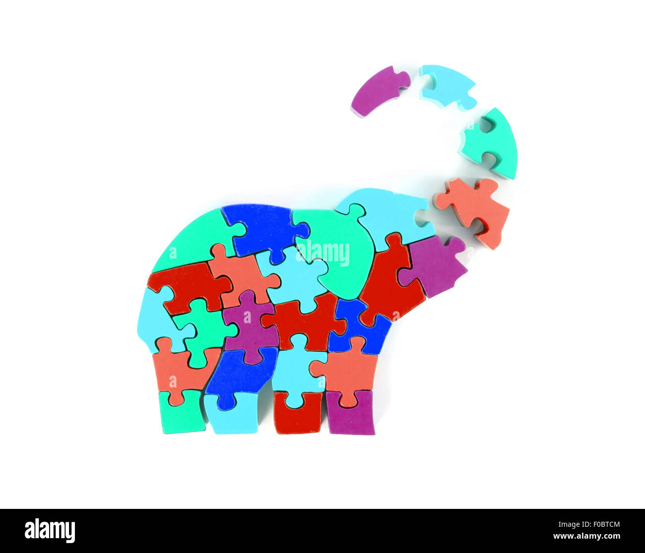 Colorful puzzle pieces in elephant shape - isolated over white Stock ...