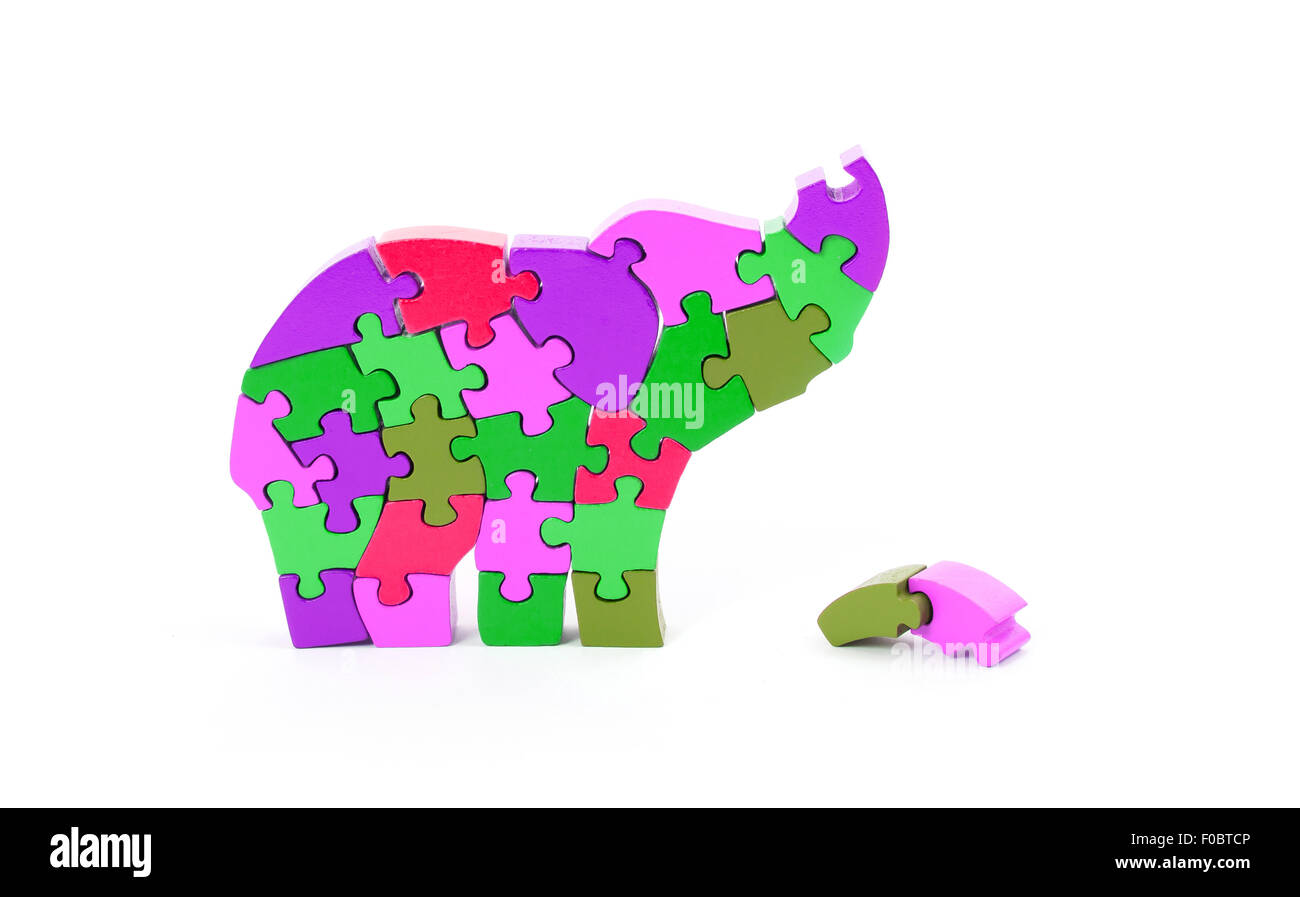 Colorful puzzle pieces in elephant shape - isolated over white Stock ...