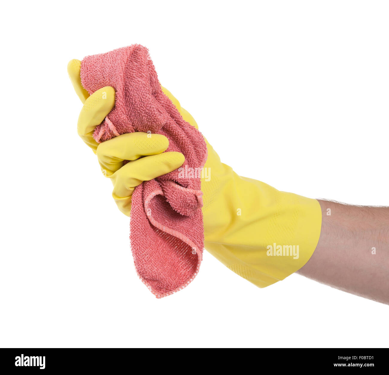 Hand wearing rubber glove and hold rag(mop), isolated on white Stock ...