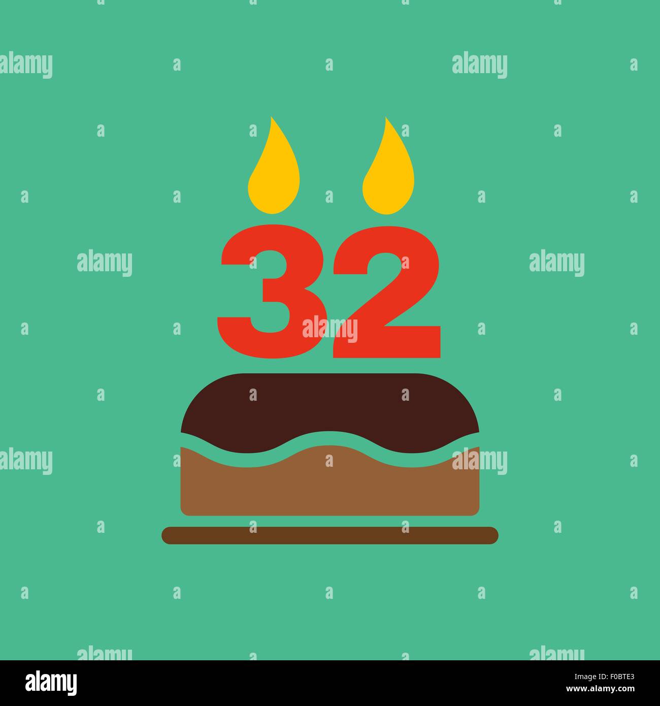 The birthday cake with candles in the form of number 32 icon. Birthday ...