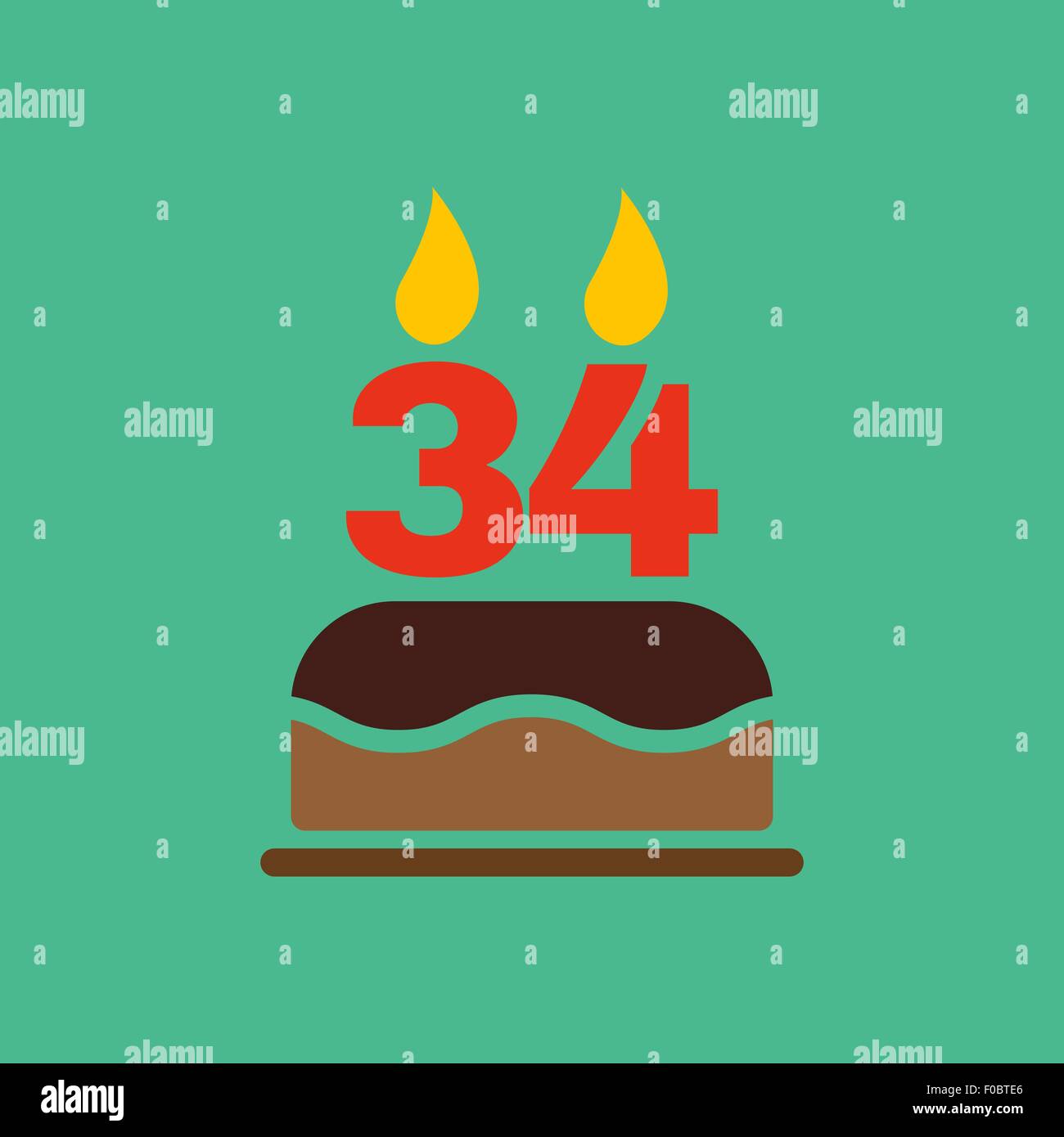 The birthday cake with candles in the form of number 34 icon. Birthday ...