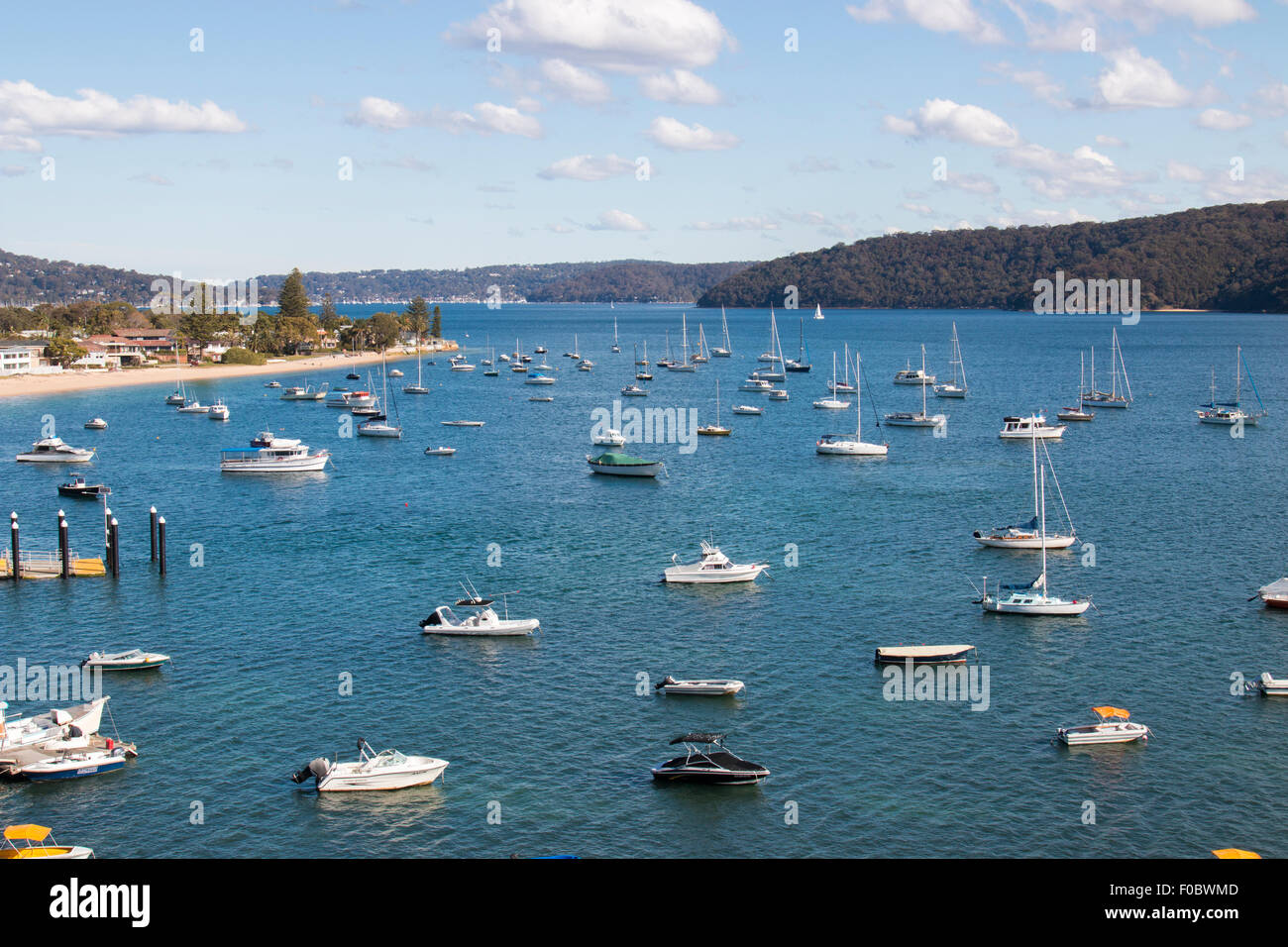 Pittwater waterway boats and yachts moored on Pittwater with Palm Beach ...