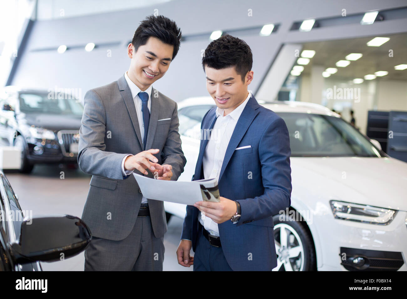 Young businessman choosing car in showroom Stock Photo - Alamy