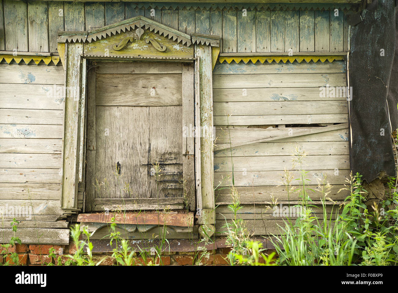 One window of the old wooden house Stock Photo - Alamy